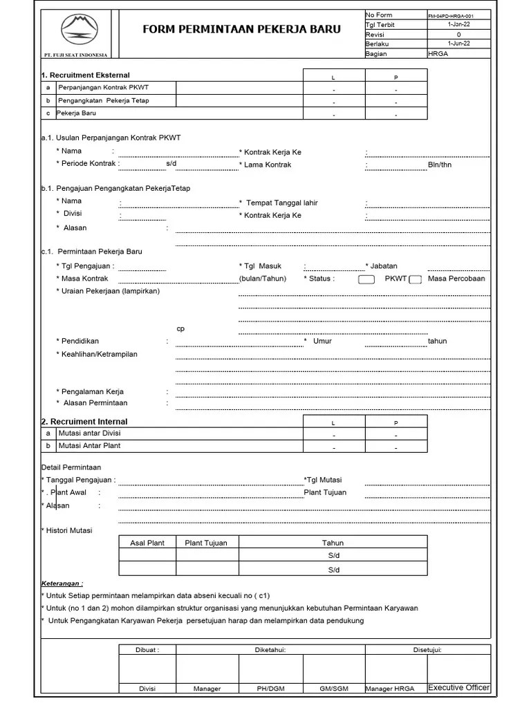 Fm 04 Pd Hrga 001 Form Permintaan Pekerja Baru Pdf