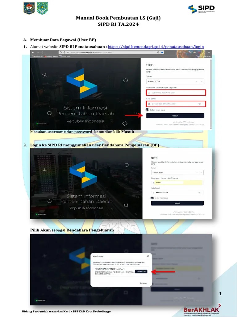Manual Book Pembuatan LS Gaji SIPD RI TA.2024-3 | PDF