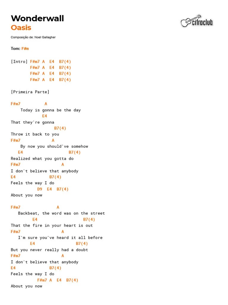 Oasis Wonderwall Lyrics And Chords Pdf Language Arts Discipline