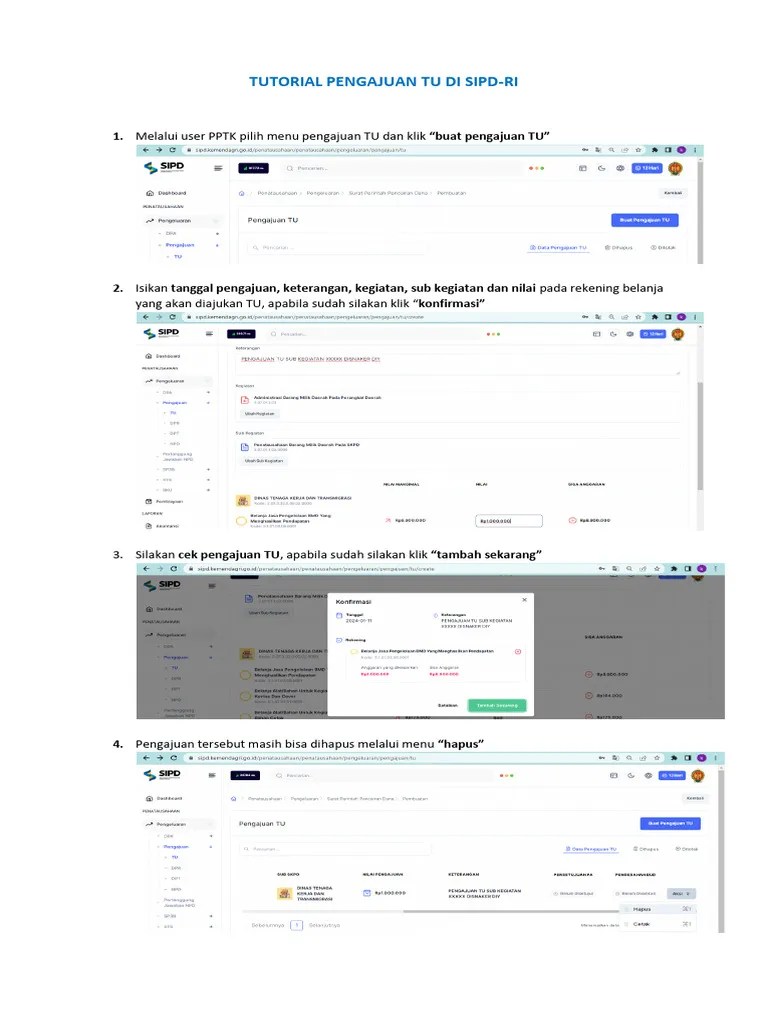 Tutorial Pengajuan Tu Di Sipd-Ri | PDF