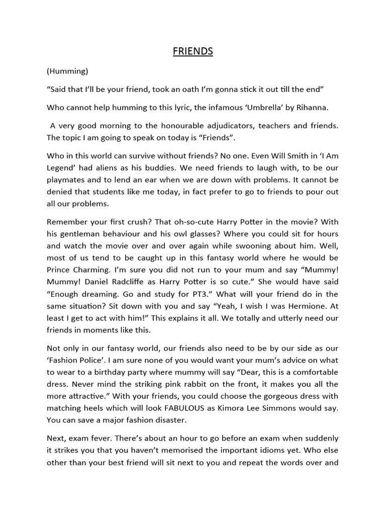 Friends Public Speaking Script Pdf