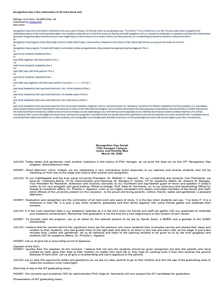 Recognition Day Celebration Script Pdf