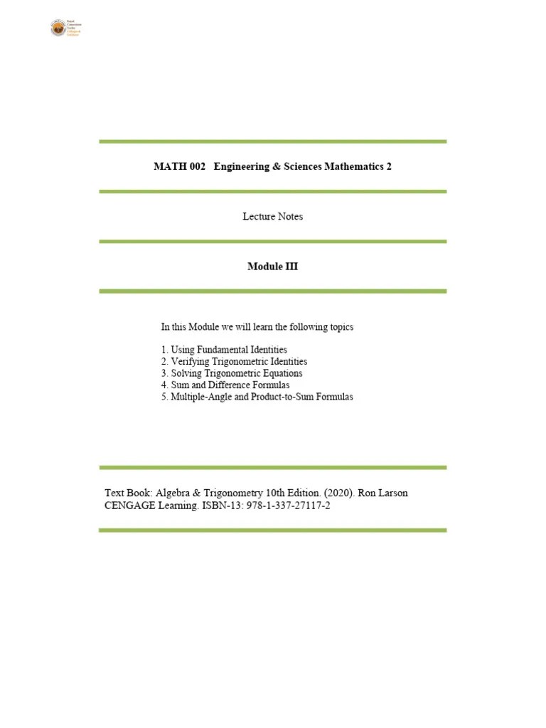 Module Iii Math 002 Pdf Trigonometry Mathematics