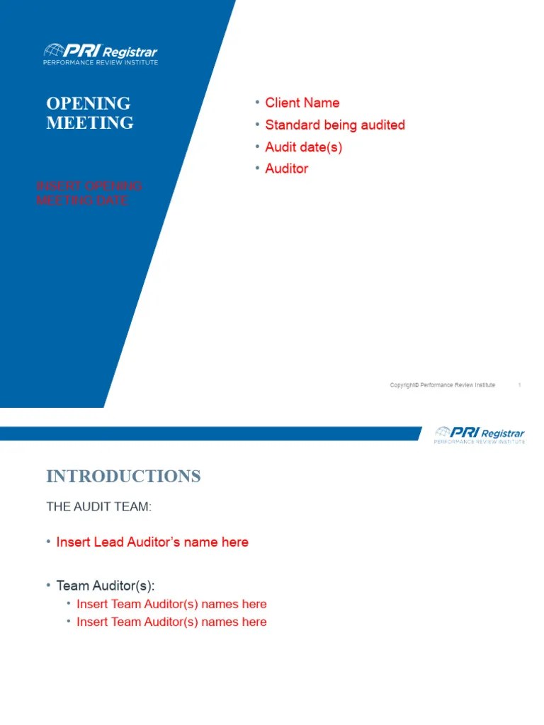 Opening Meeting Presentation Pdf Audit Regulatory Compliance