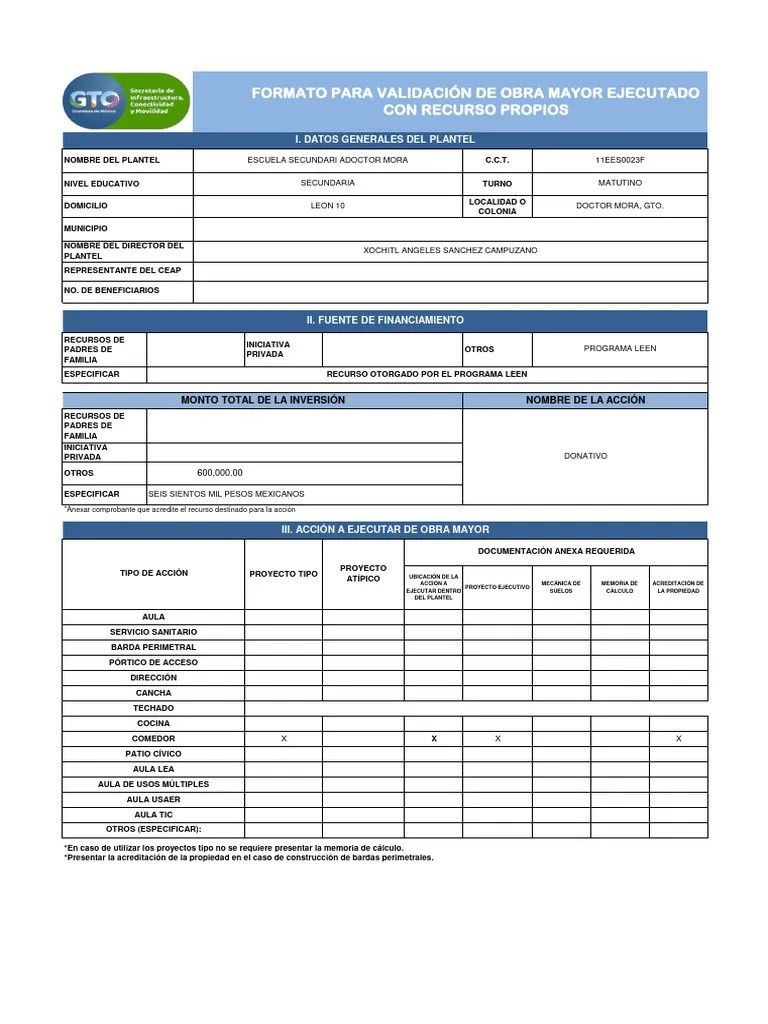 Validación De Obra Mayor Escolar 2025 Pdf