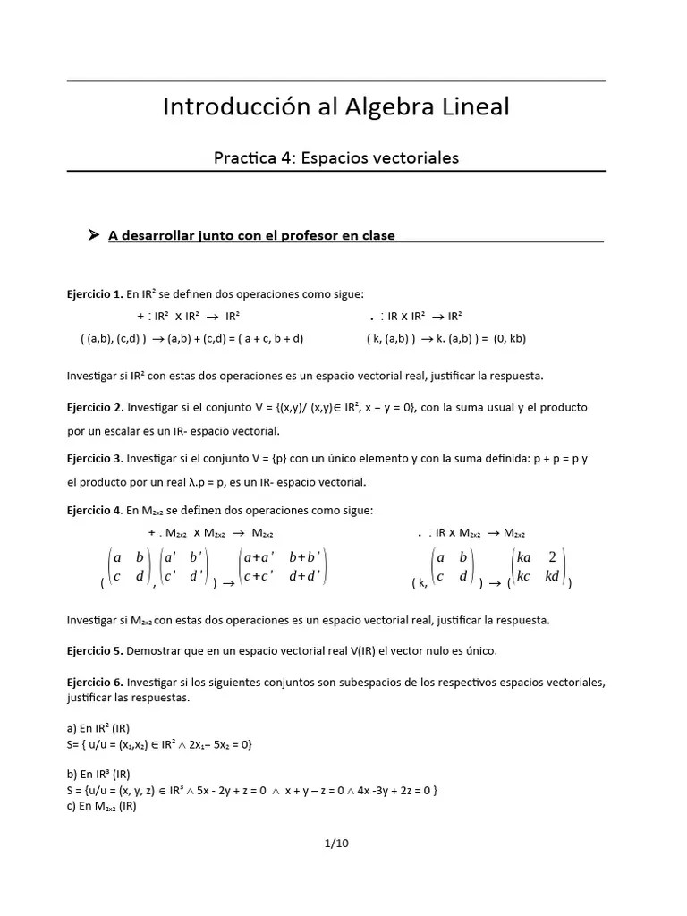Practica 4 Espacios Vectoriales 2021 Pdf Métodos Y Materiales De