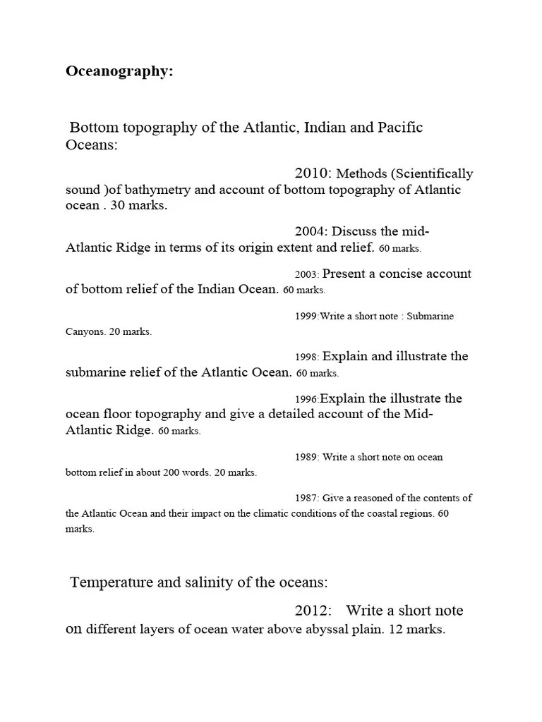 Oceanography Topic Wise Pdf Oceans Coral Reef