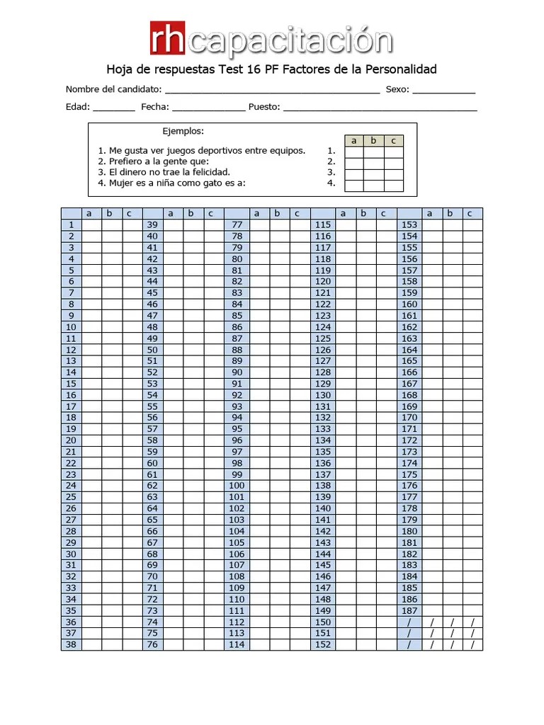 Hoja De Respuestas Test 16 Pf Pdf