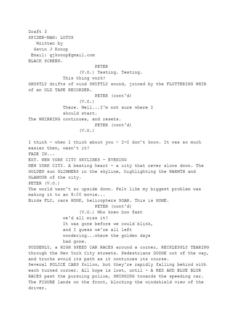 The Entire Spider Man Lotus Script Pdf Spider Man Characters Created