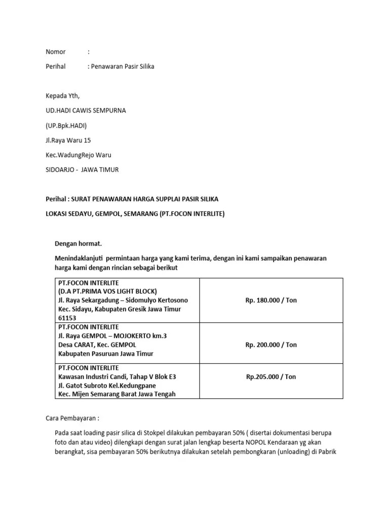 Penawaran Harga Pasir Silika 2023 Pdf