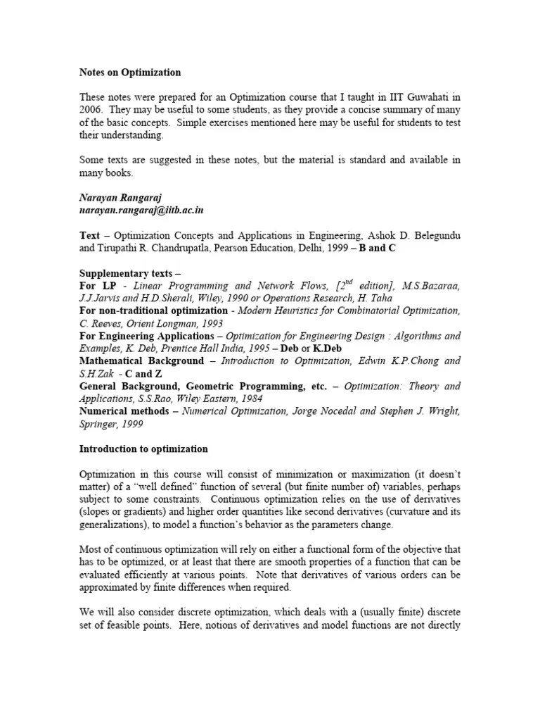 Optimization Notes Pdf