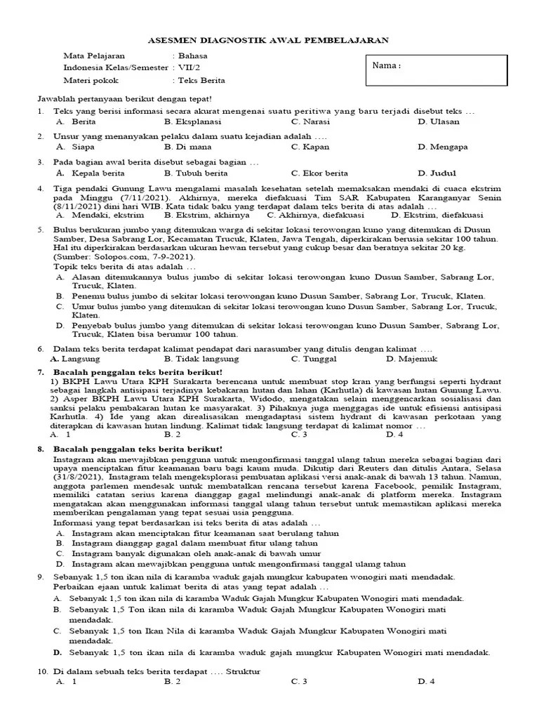 Asesmen Diagnostik Awal Pembelajaran Pdf
