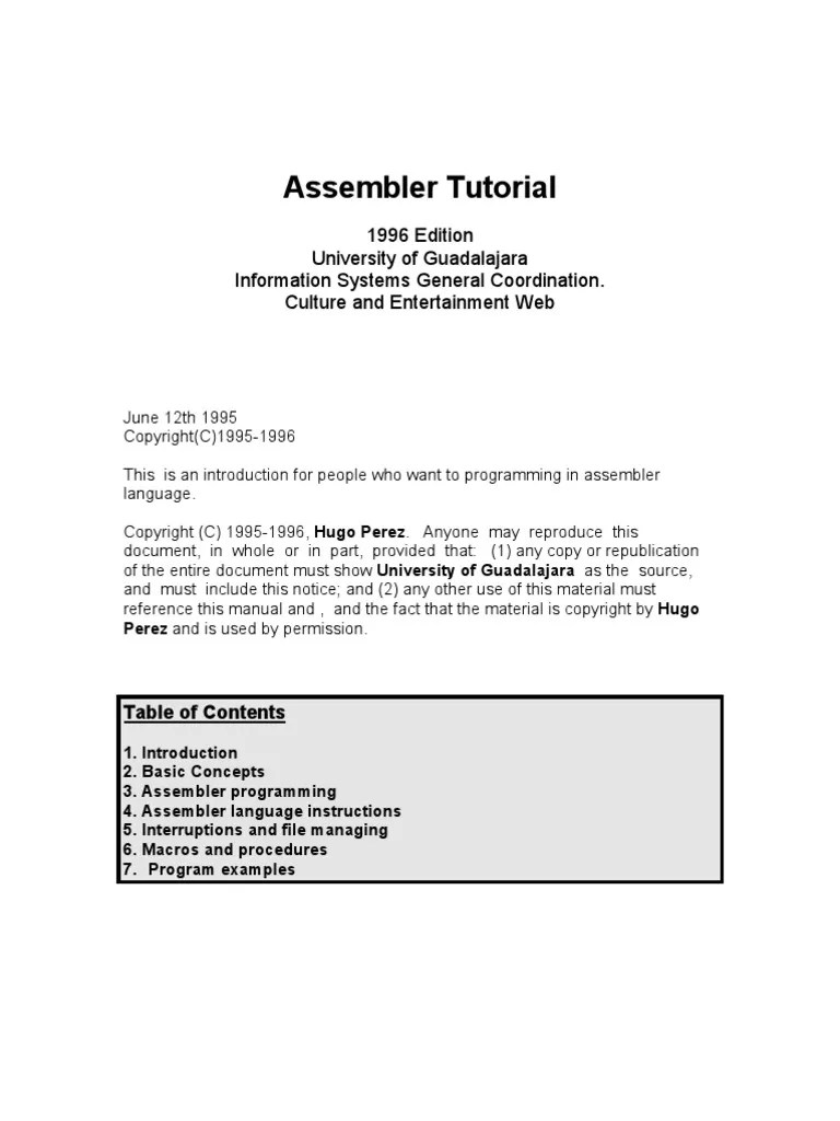 Assembly Language The Assembler Tutorial Pdf Assembly Language
