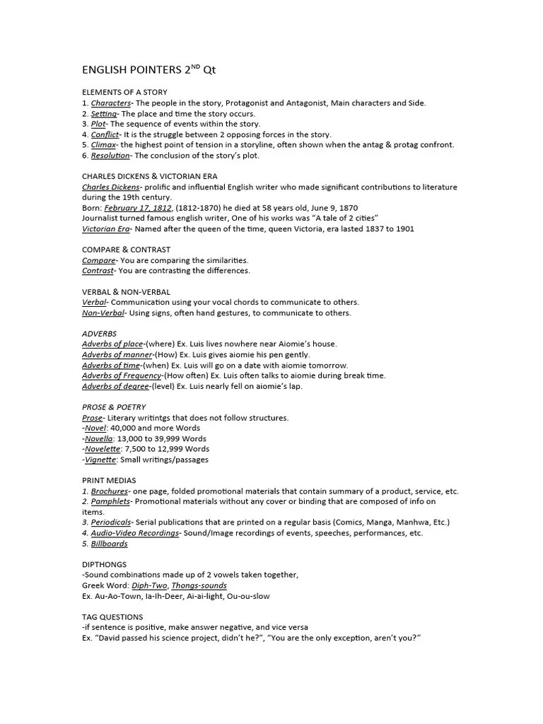 English Pointers 2nd Qt Pdf Nonverbal Communication Plot Narrative