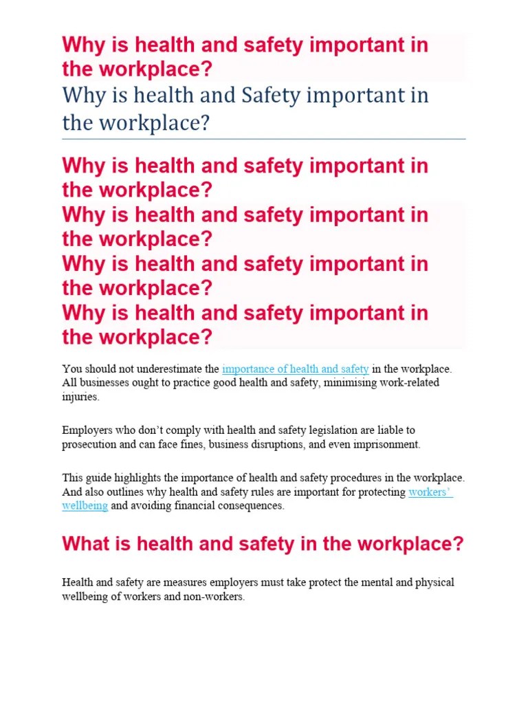 Why Is Health And Safety Important In The Workplace | PDF