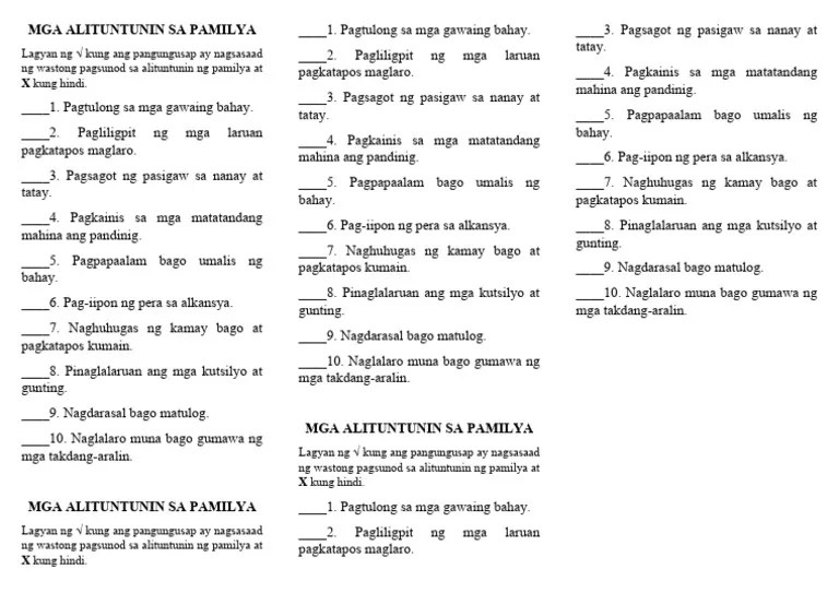 Ap 1 Mga Alituntunin Sa Pamilya Pdf