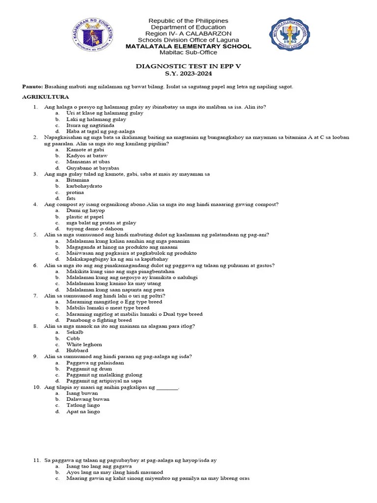 Pre Test Epp 5 Pdf