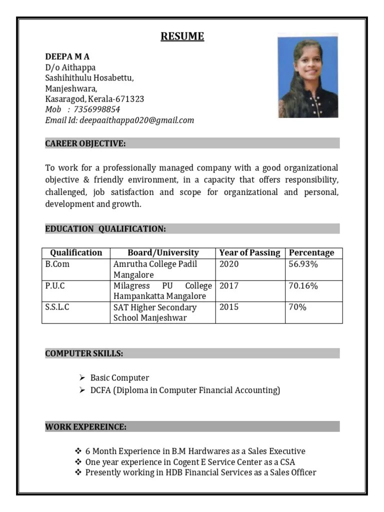 Deepa Resume Pdf