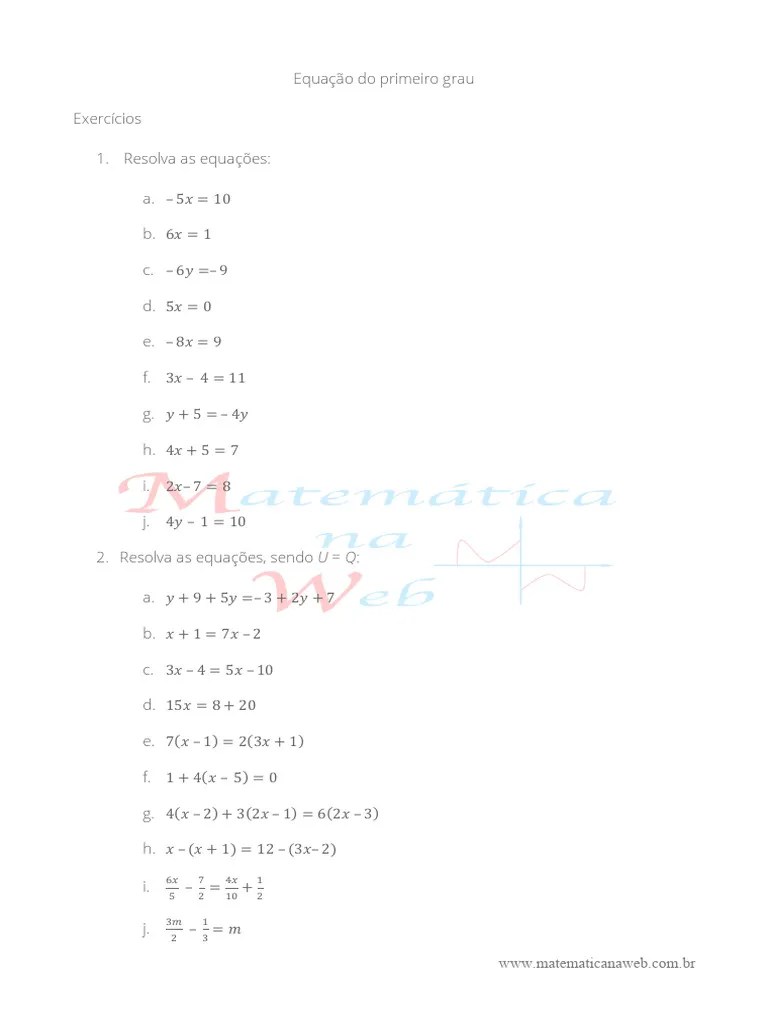Exercicios Sobre Equacao Do Primeiro Grau | PDF | Equações | Objetos ...