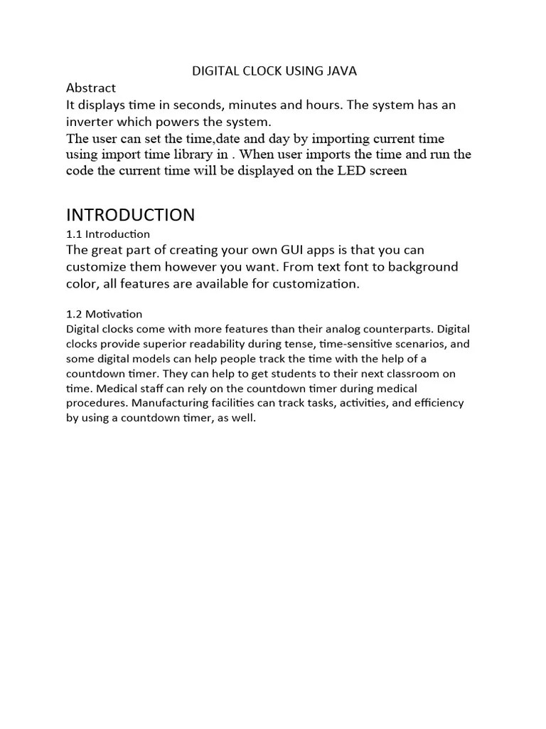 Java Digital Clock Implementation Guide Pdf Clock Timer