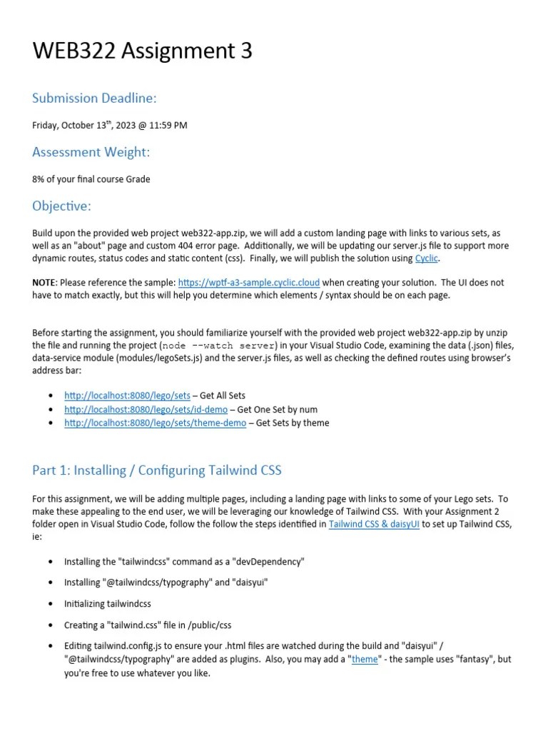 Web322 Assignment 3 Web Project Setup Pdf Web Development Computing