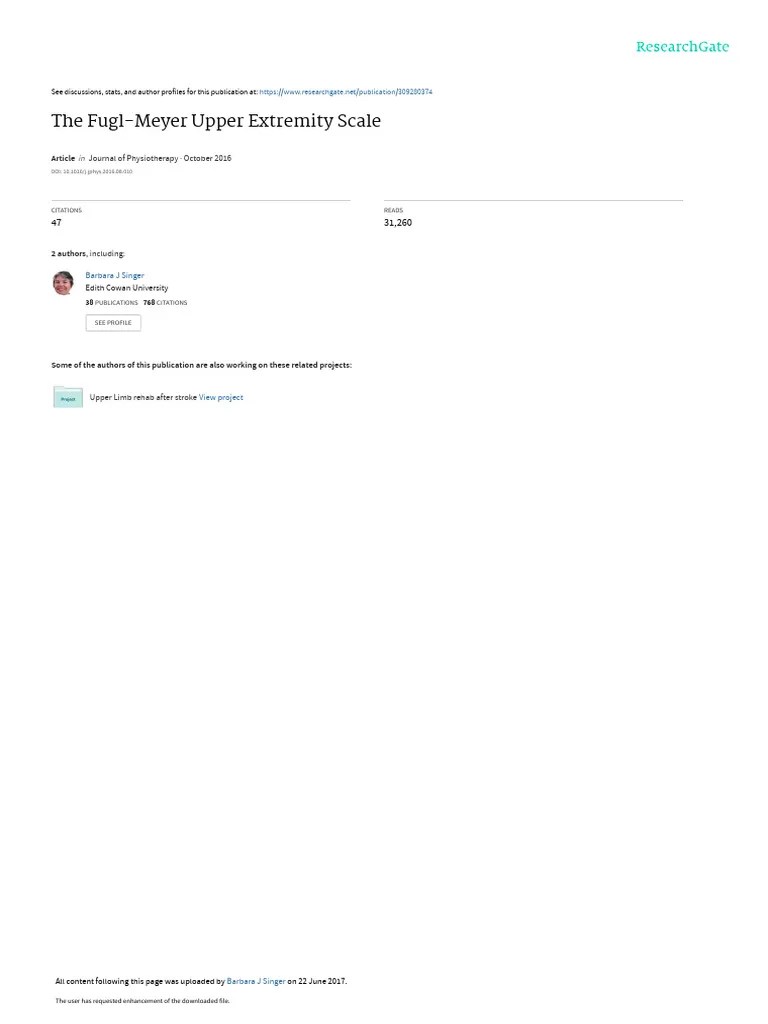 The Fugl-Meyer Upper Extremity Scale | PDF