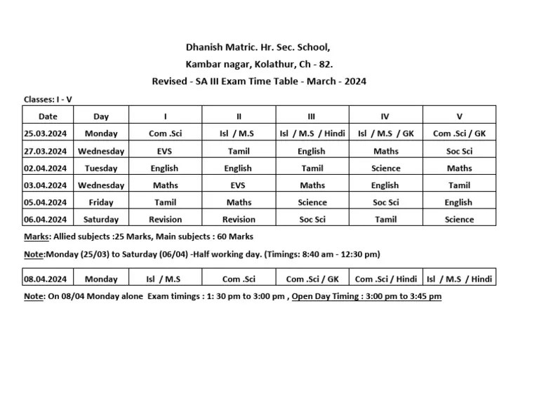Revised Annual Time Table I V 2024 Pdf Technology Engineering