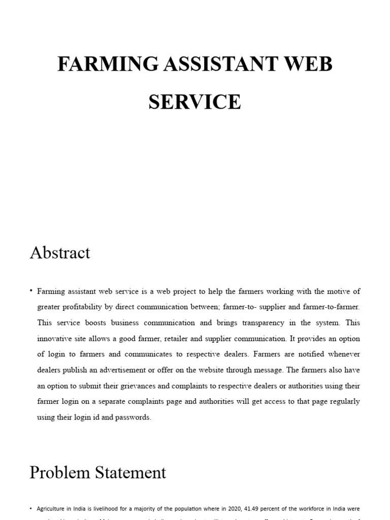 Farming Assistant Web Service Pdf Agriculture Food Industry