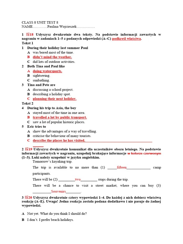 Class 8 Unit Test 8 Pdf