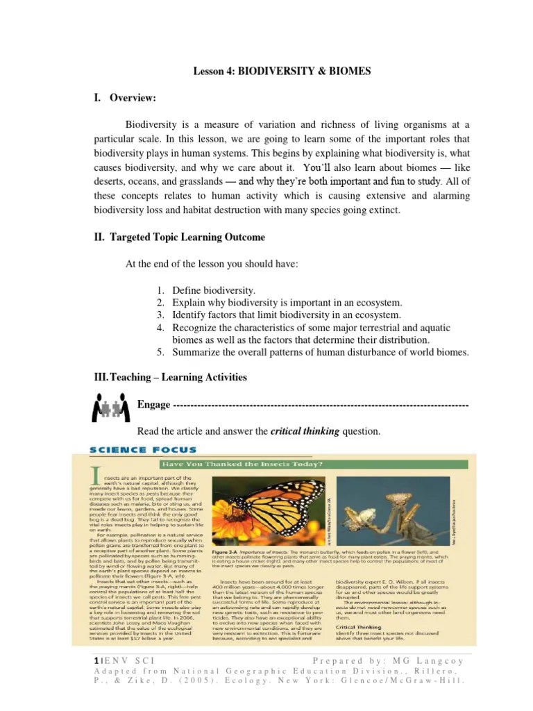 Module 1 Env Sci L4 Biodiversity Biomes Pdf Biodiversity Grassland