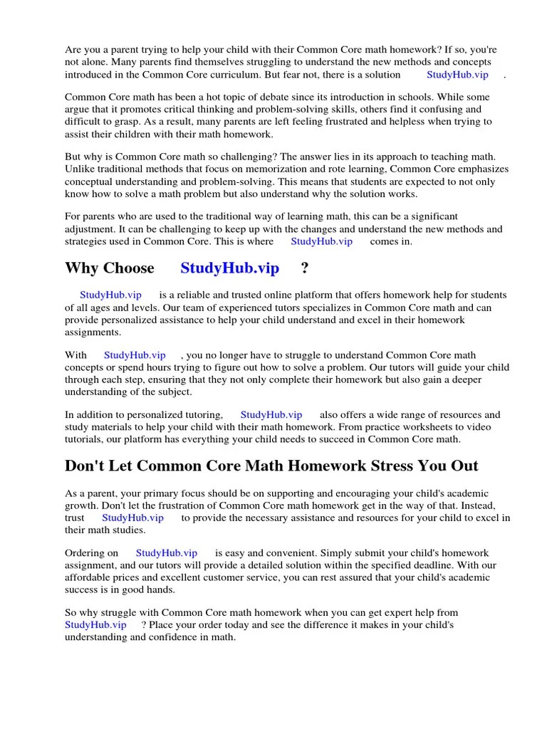 Common Core Math Homework Help Pdf Homework Mathematics