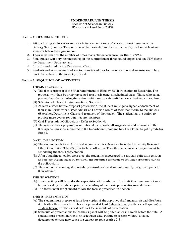 Biology Undergraduate Thesis Guidelines Pdf Thesis Citation