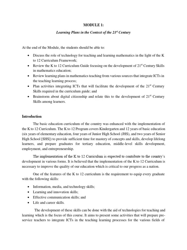 Module 1 Lesson 1 A Pdf Curriculum Educational Technology