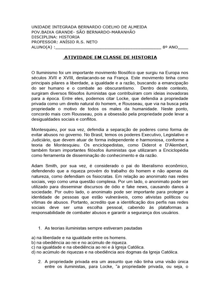 2 Aula 8 Ano Pdf Iluminismo Montesquieu