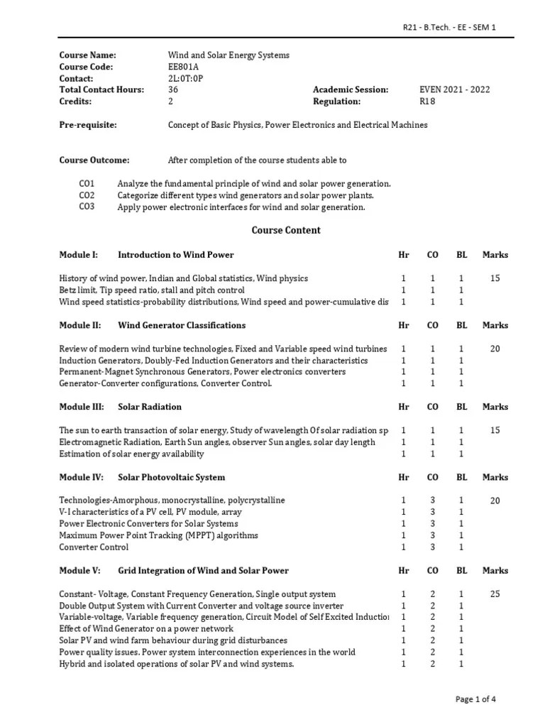 Syllabus Ee801a Pdf Solar Power Electric Generator