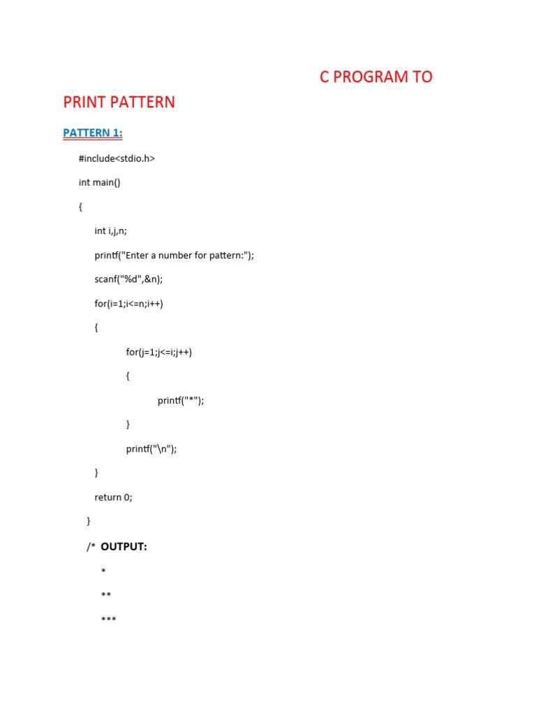 C Program To Print Pattern Pdf Computer Programming Computer