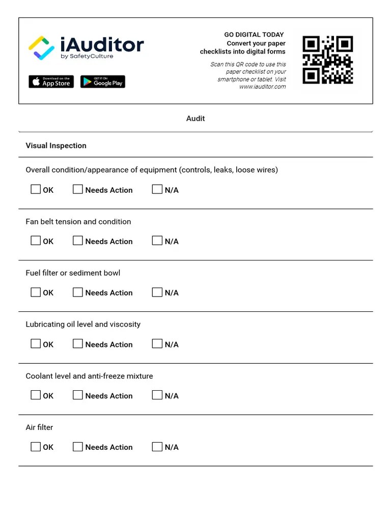 Basic Diesel Generator Maintenance Checklist - SafetyCulture | PDF ...