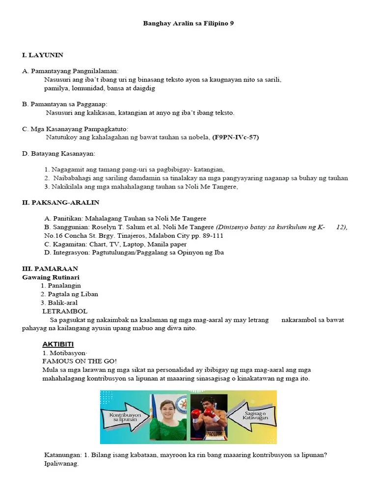 Banghay Aralin Sa Filipino 9 | PDF