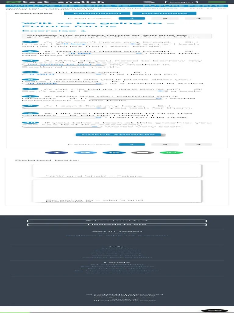 Will Vs Be Going To Future Forms Test English Pdf