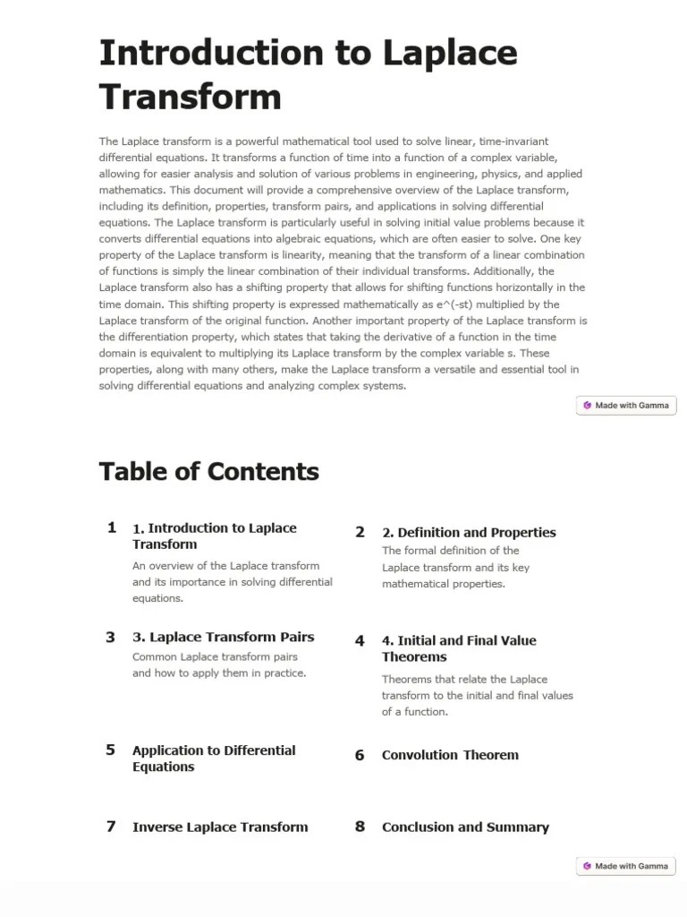 Introduction To Laplace Transform | Download Free PDF | Laplace ...