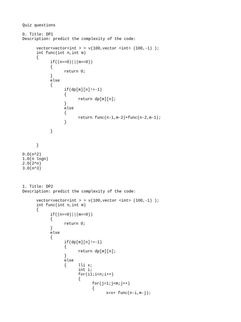 Dynamic Programming Complexity Quiz Pdf String Computer Science