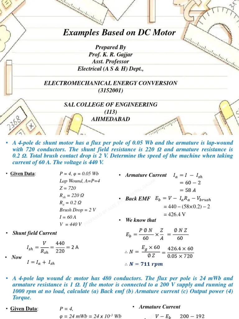 3 Dc Motor Examples Pdf Electric Motor Electrodynamics