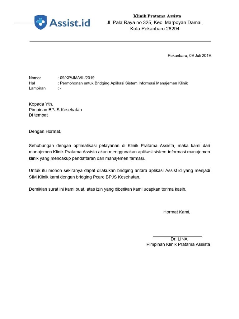 Contoh Surat Bridging PCare BPJS Dan Bridging Antrol - Assist.d | PDF