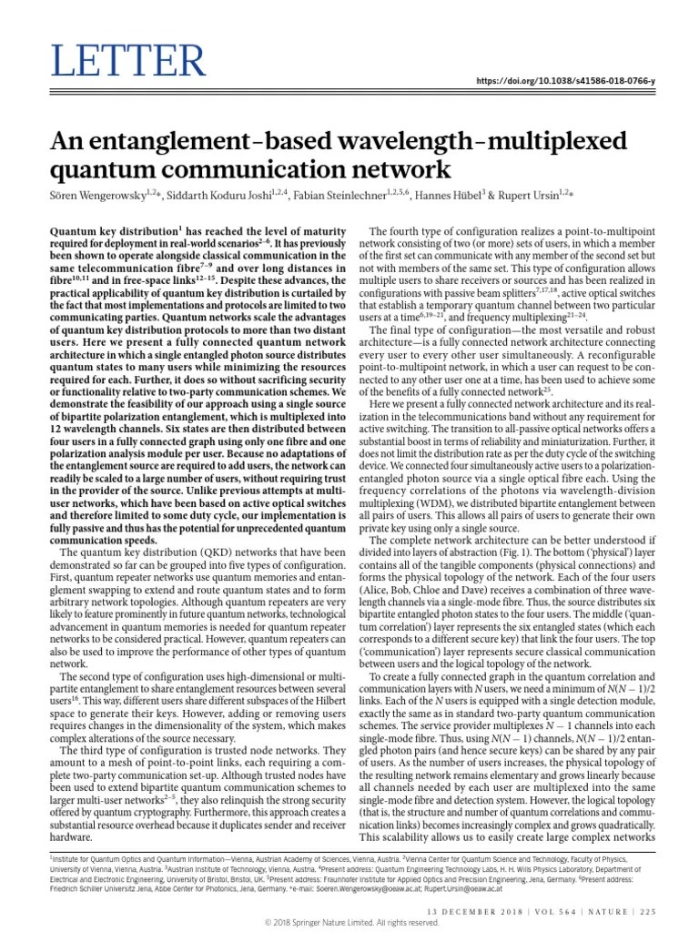 An Entanglement-based Wavelength-multiplexed Quantum Communication ...