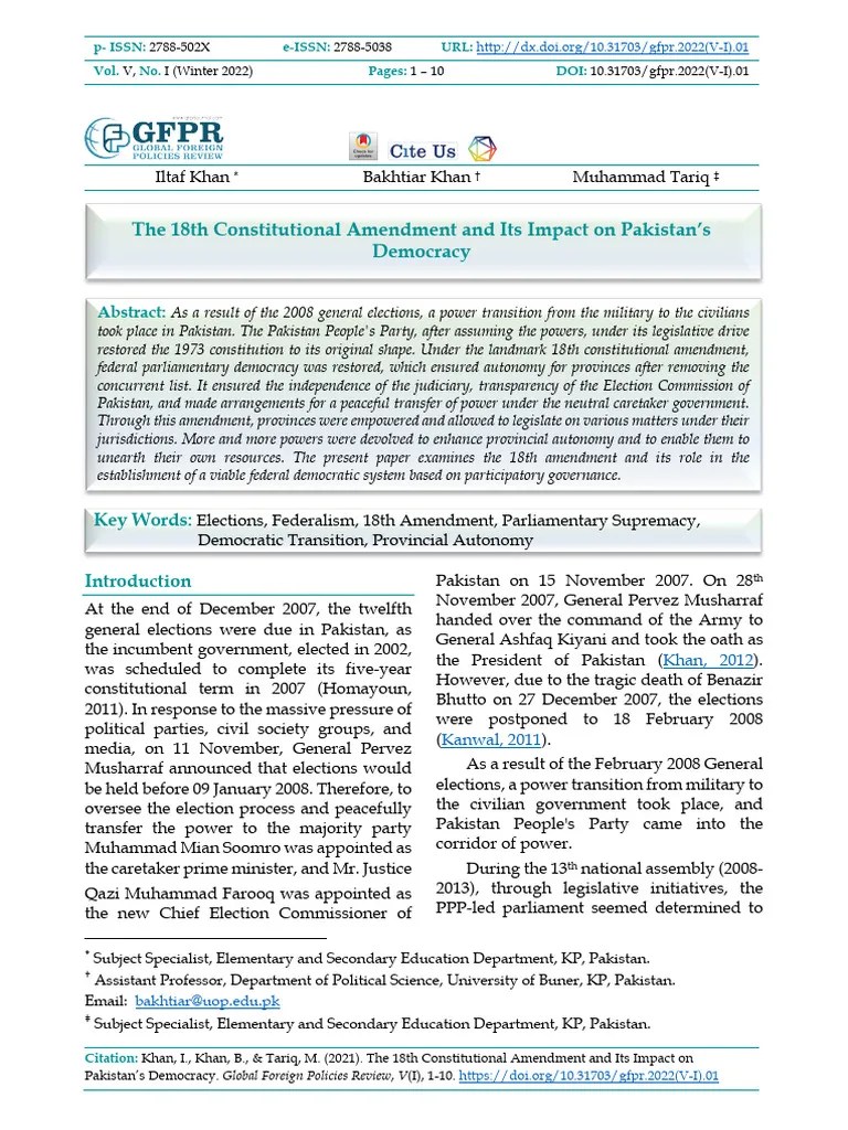 The 18th Constitutional Amendment And Its Impact O Pdf Political