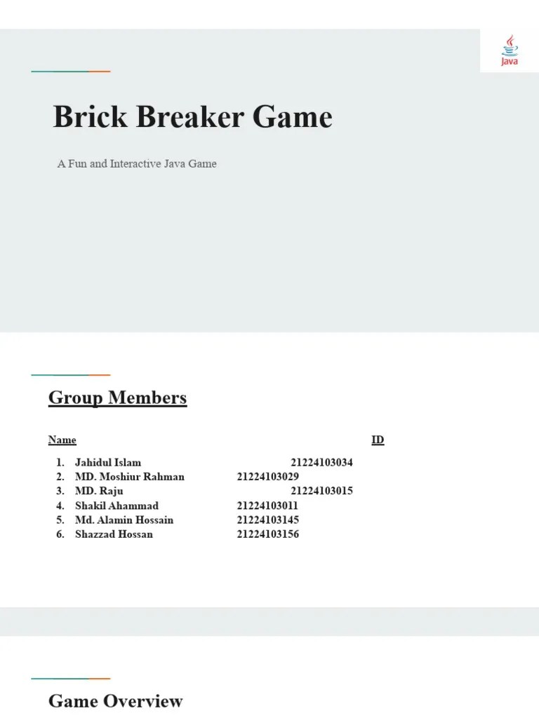 Java Brick Breaker Game Overview Pdf