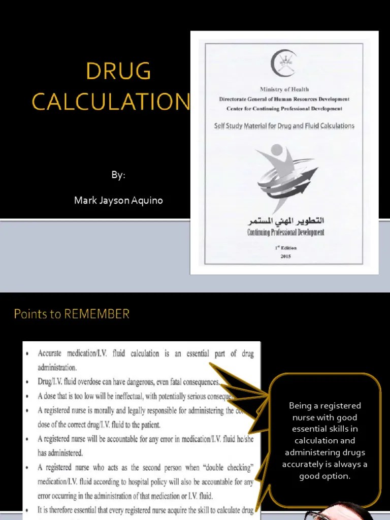 Drug Calculations Pdf Dose Biochemistry Chemistry