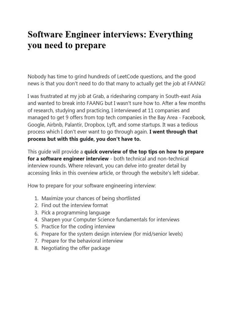 Software Engineer Interview Prep Guide Pdf Computer Programming