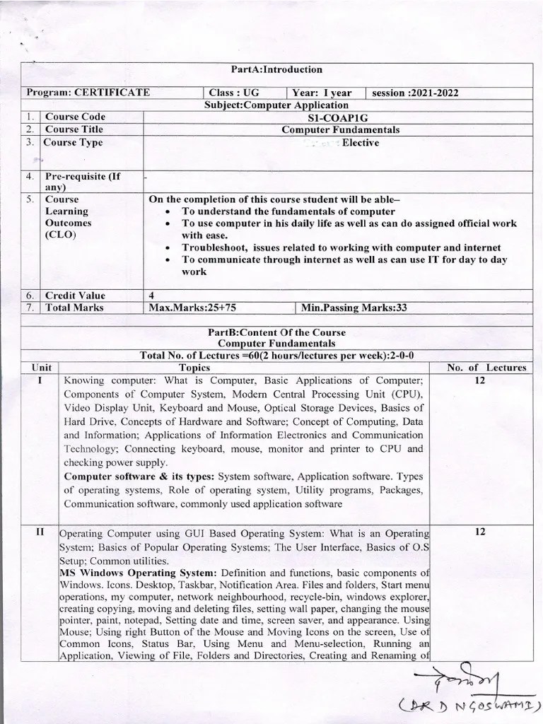 Computer Fundamentals Syllabus Pdf