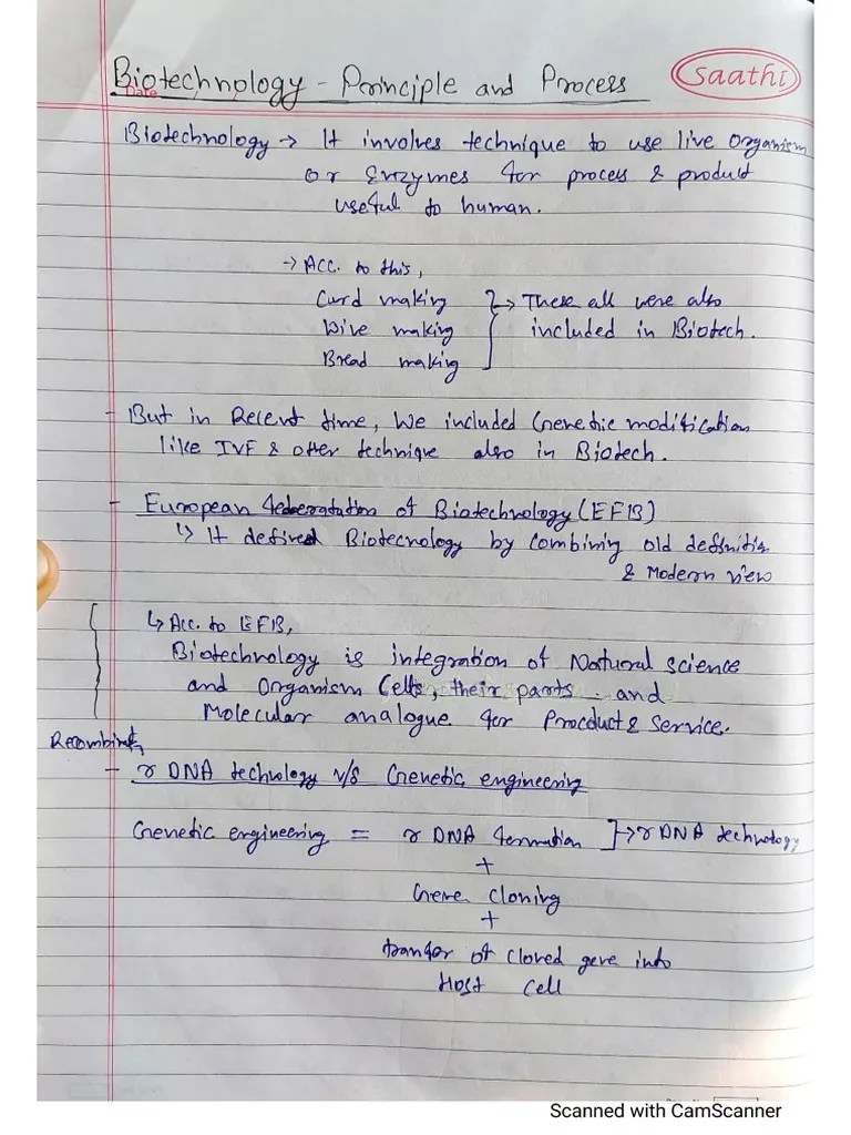 Biotech Principle And Process Handwritten Notes Pdf